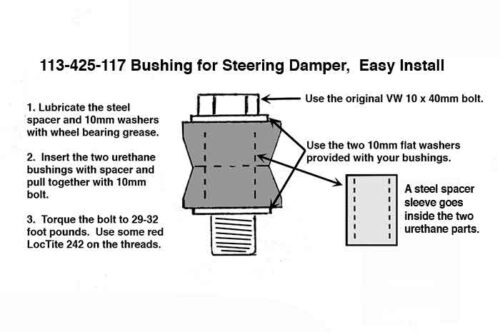 Bushing for Steering Damper, Super Beetle. EZ Install….#88-3015